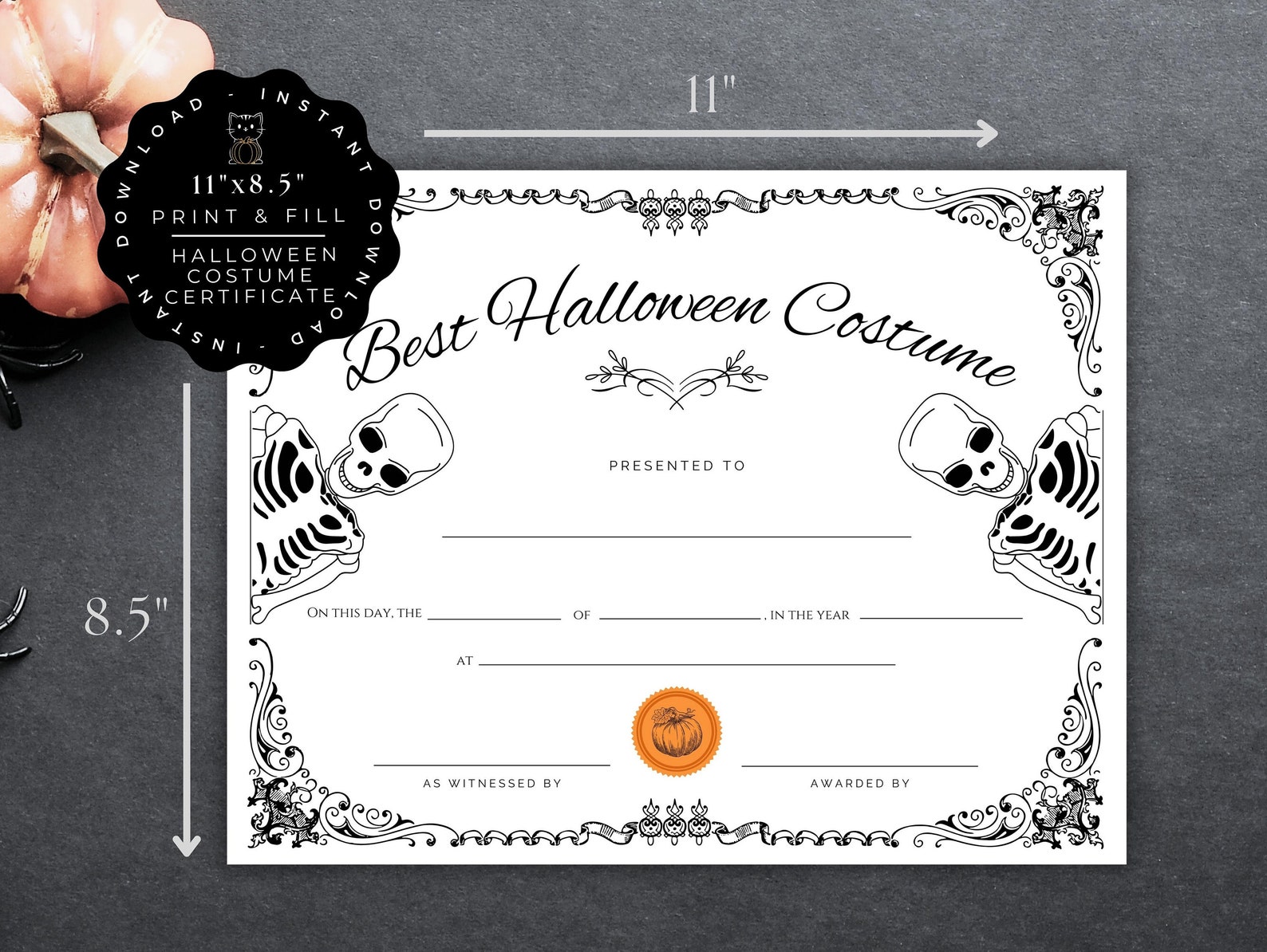 Best Halloween Costume Contest Award Certificate Printable Kit, Fun ...