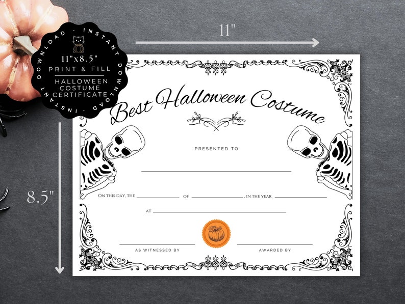 Best Halloween Costume Contest Award Certificate Printable Kit, Fun ...