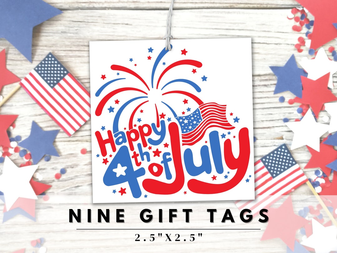 4th of July Favor Tag, Independence Day Square Tag Printable, Patriotic ...