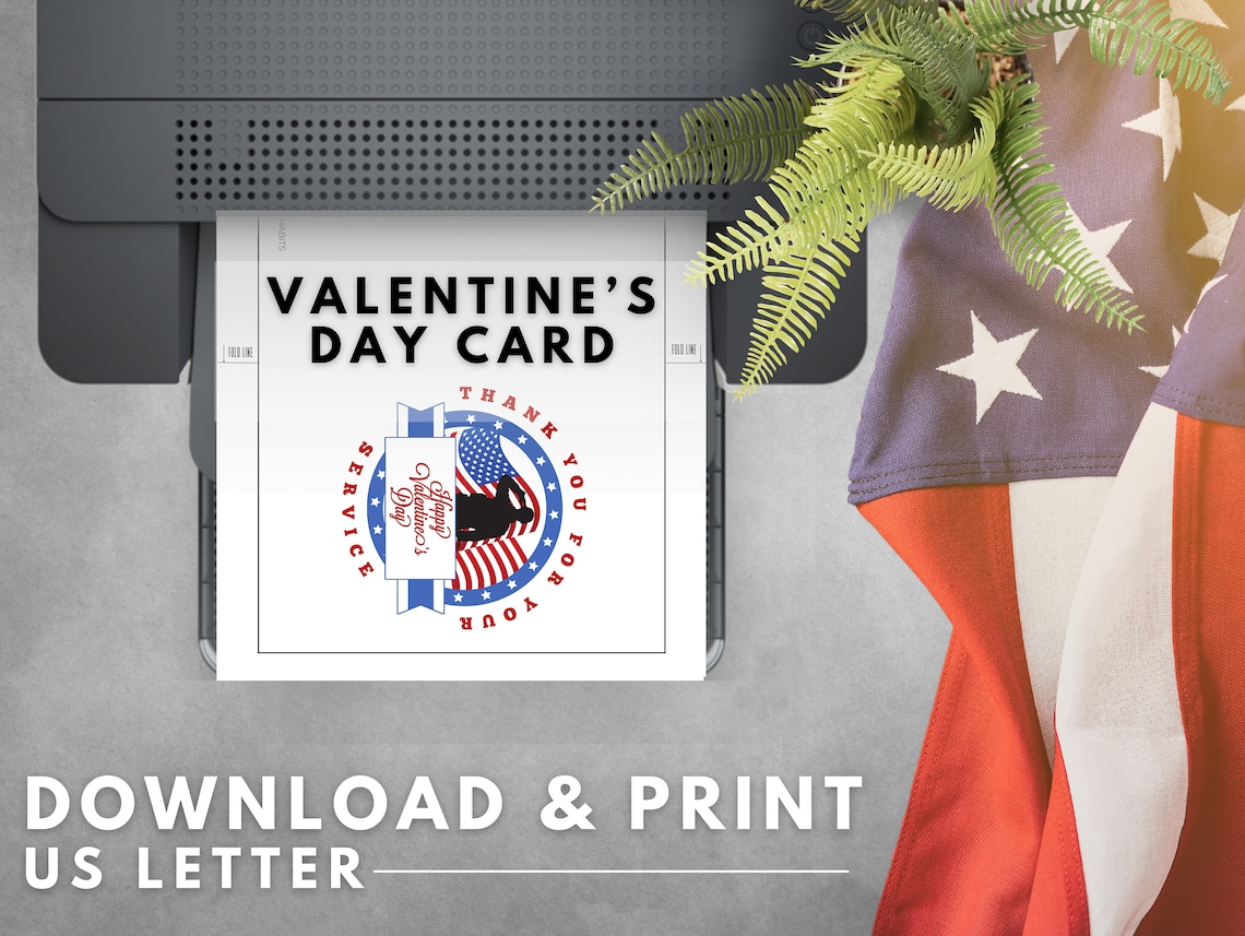 Military Valentine's Day Card Printable, Thank You for Your Service US ...