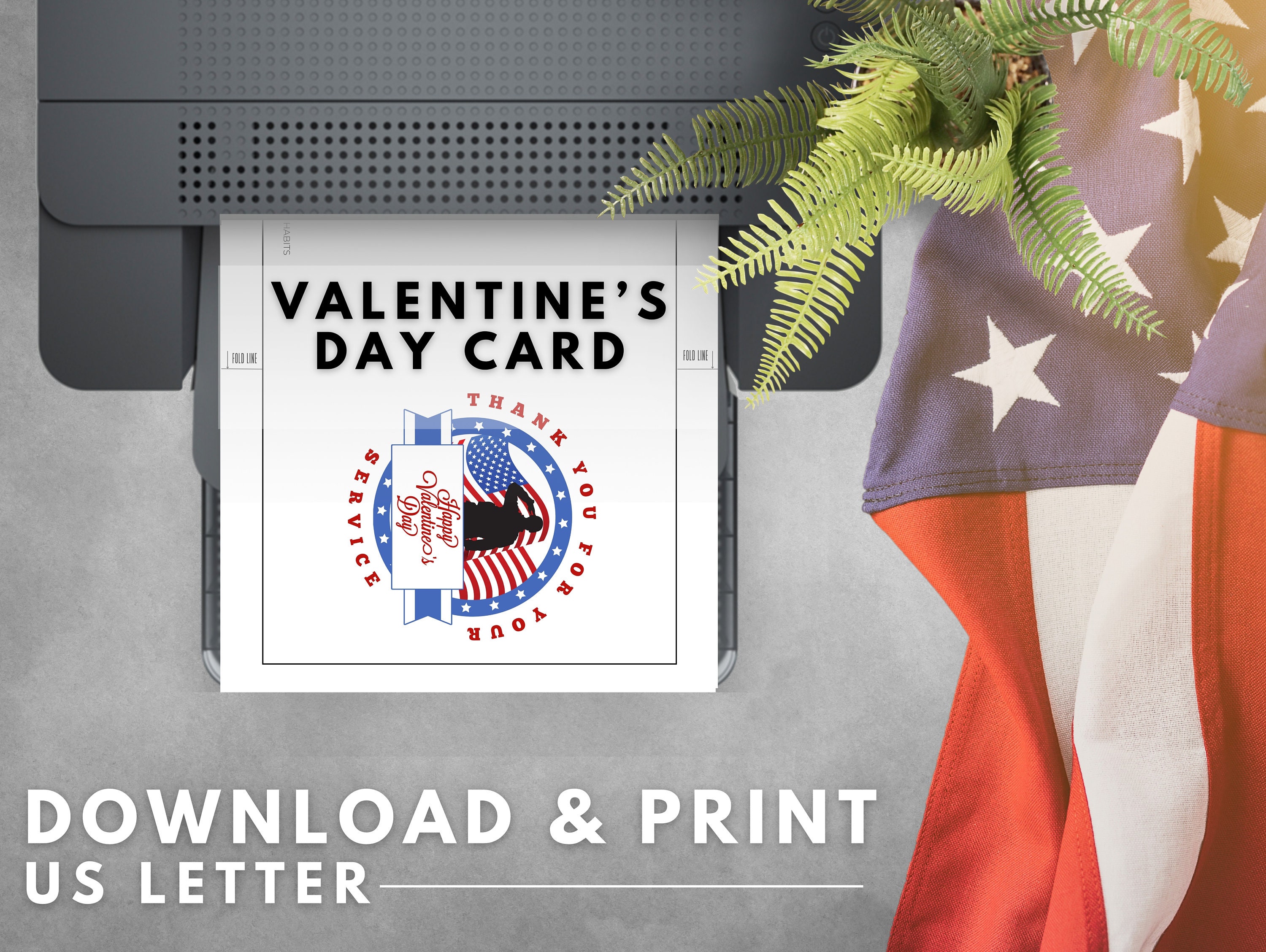 Military Valentine's Day Card Printable, Thank You for Your Service US ...