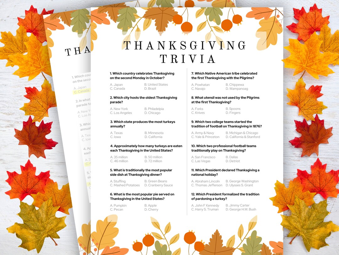 Thanksgiving Trivia Printable With Answer Sheet, Holiday Activity for ...