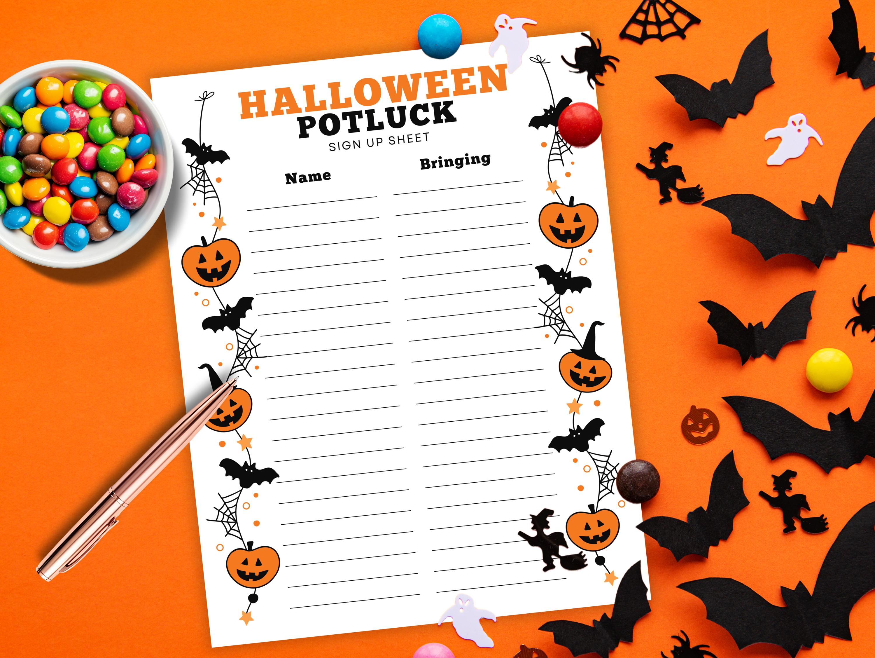 Halloween Potluck Sign up Sheet Printable, Student Holiday Classroom ...