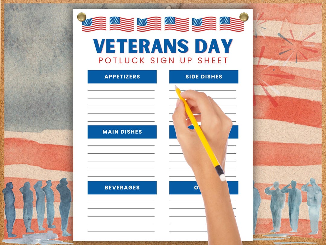 2024 Veterans Day Potluck Sign up Sheet Printable, Office Employee ...