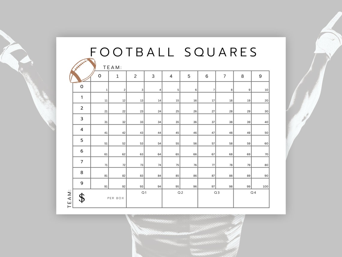 100 Square Football Pool Template, Football Play off Game, Printable ...