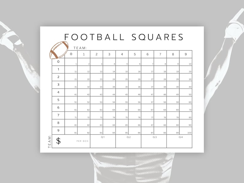 100 Square Football Pool Template, Football Play off Game, Printable ...