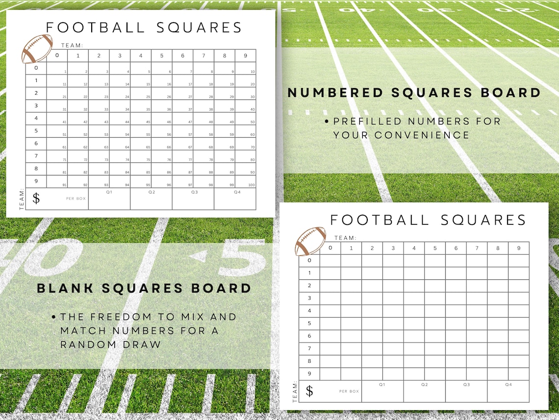 100 Square Football Pool Template, Football Play off Game, Printable ...