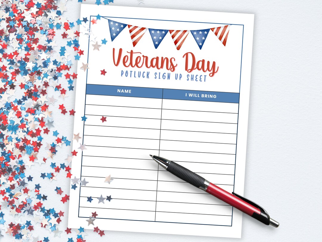 Printable Potluck Sign up Sheet for Veterans Day 2025, Dish Organizer ...