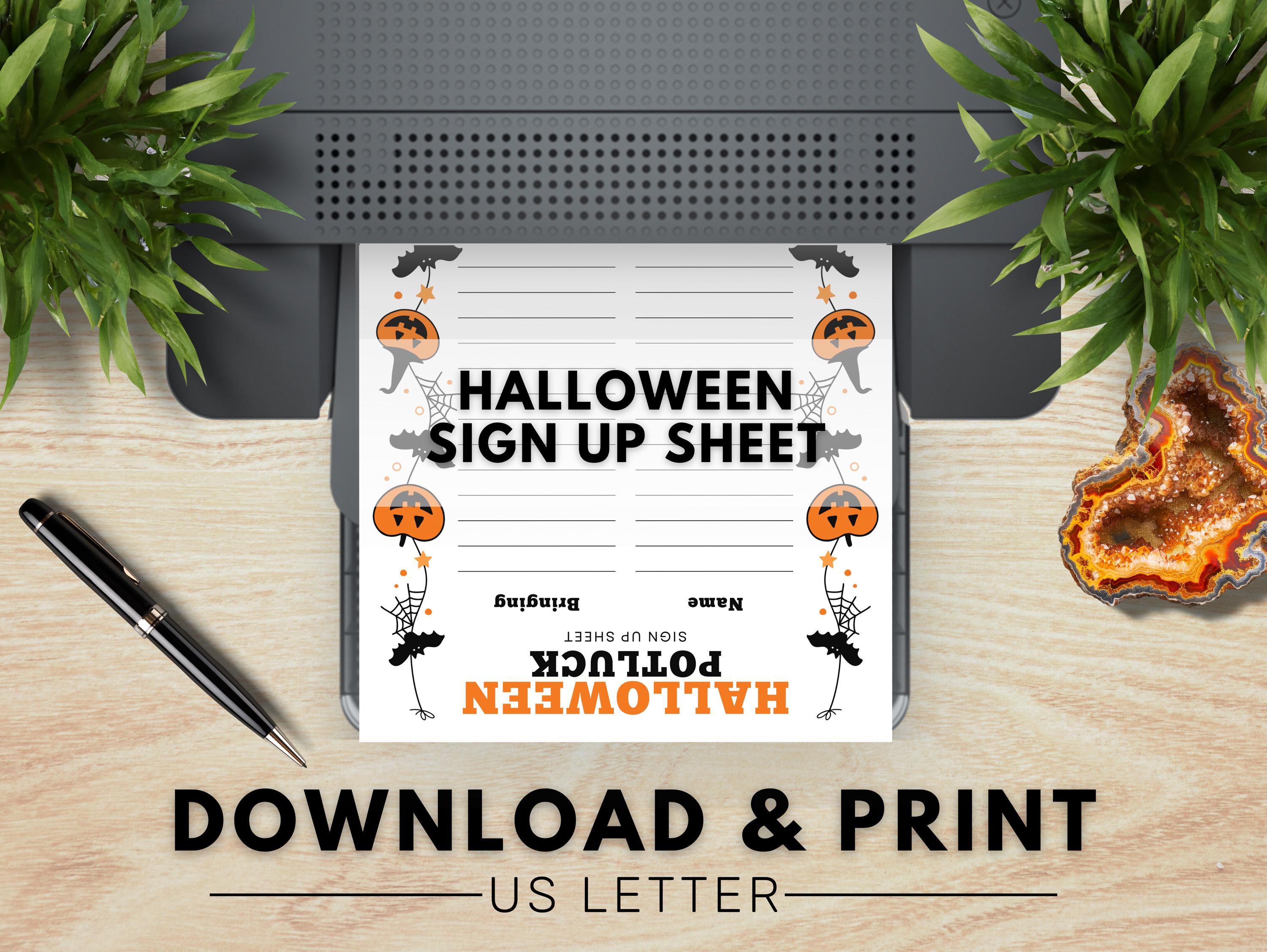 Halloween Potluck Sign up Sheet Printable, Student Holiday Classroom ...