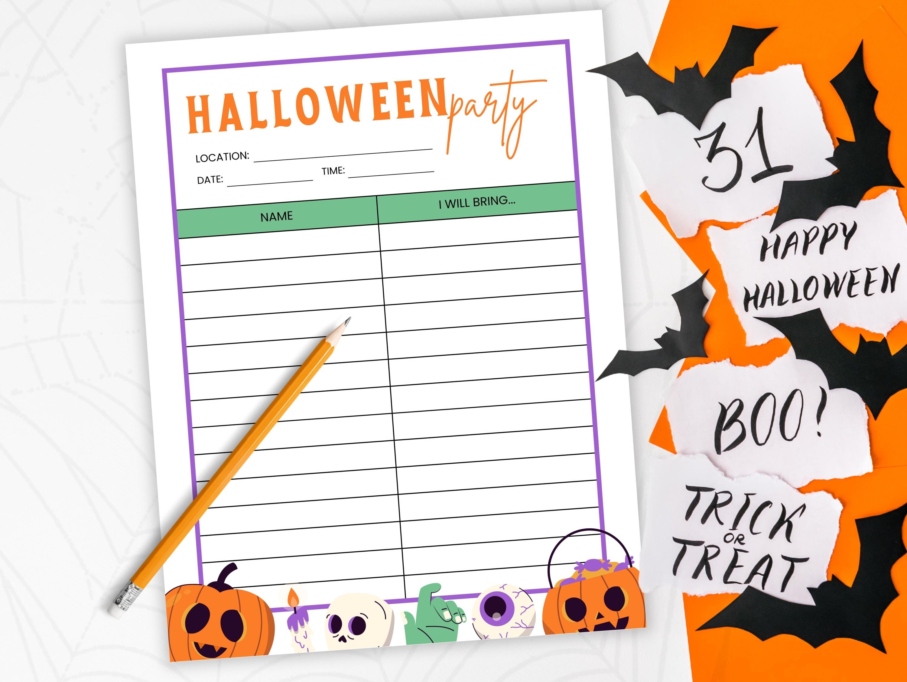 Halloween Party Sign up Sheet Printable, Student Holiday Classroom ...
