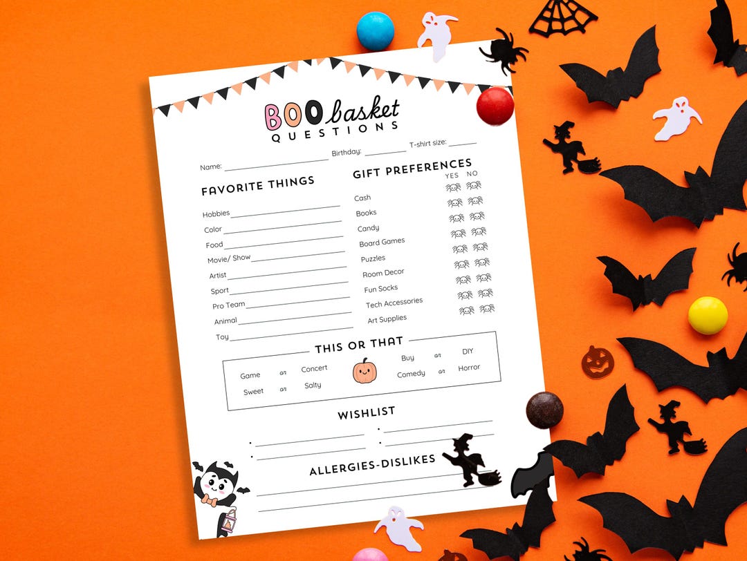 Boo Basket Questions for Kids Printable, Halloween Favorite Things Gift ...