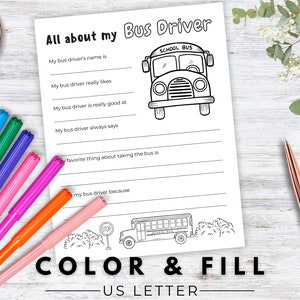 School Bus Driver Appreciation Printable, All About My Bus Driver ...