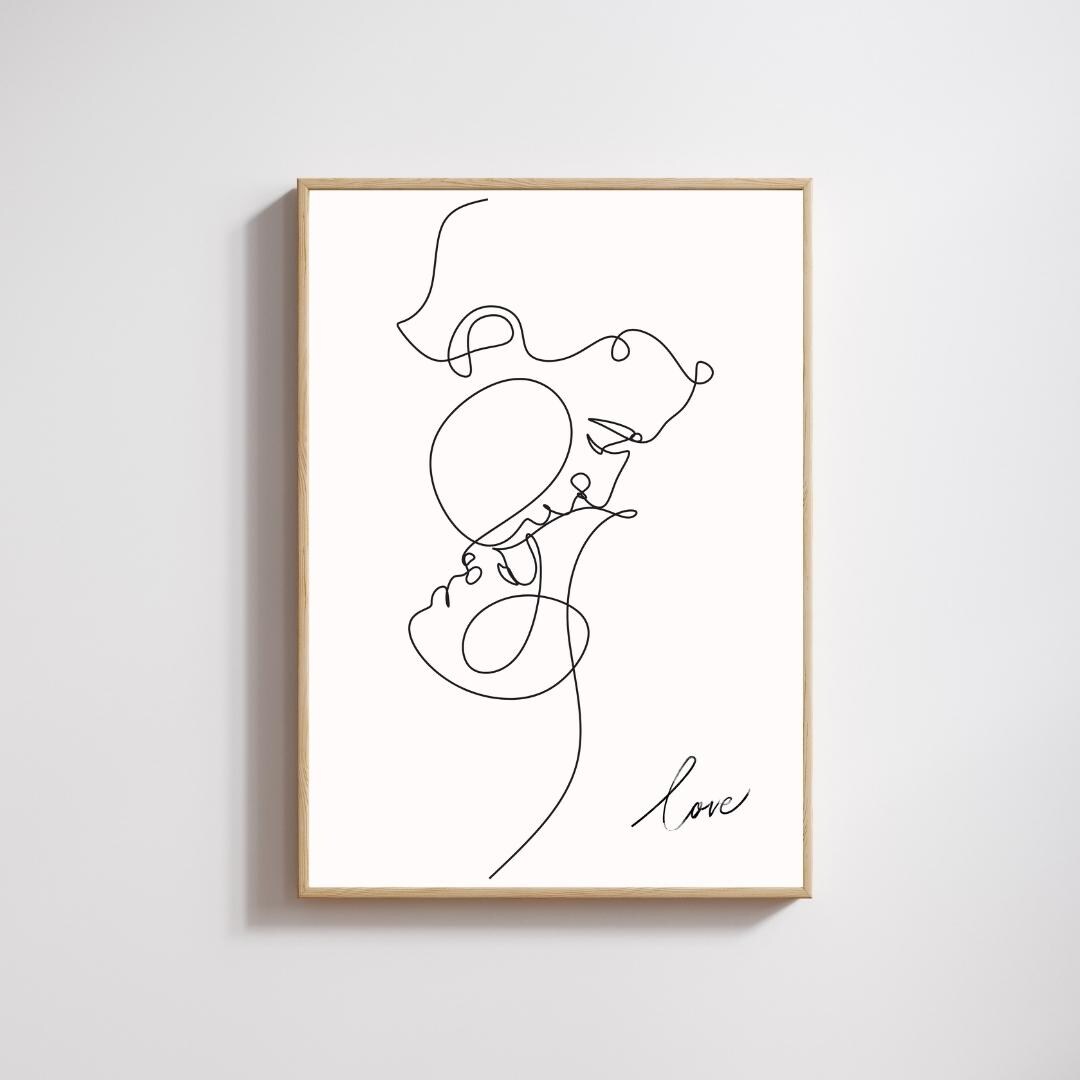 Abstract Couple Line Art Romantic Poster Couple One Line Art Body ...