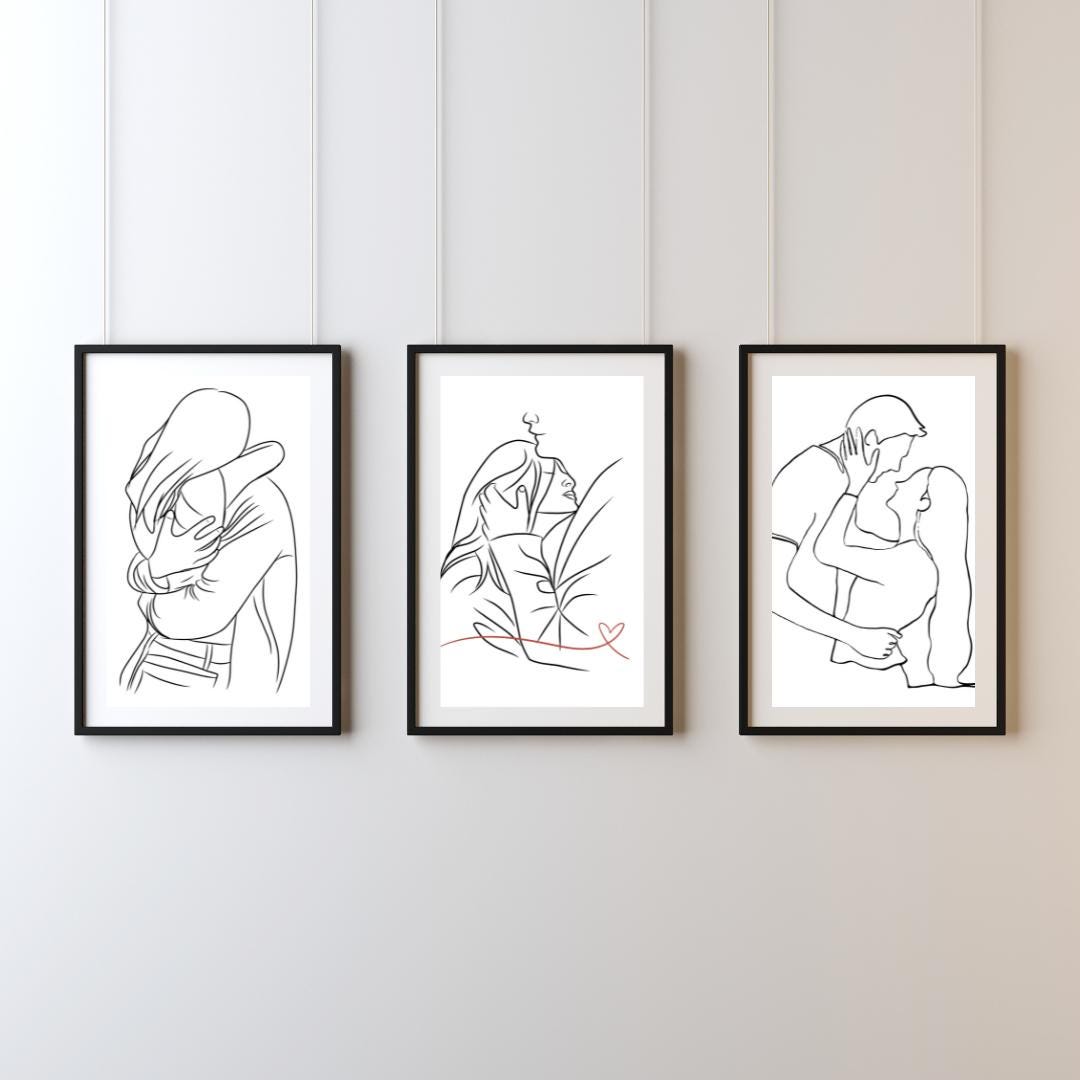 3 Tables, Abstract Couple Line Art Romantic Poster Couple One Line Art ...