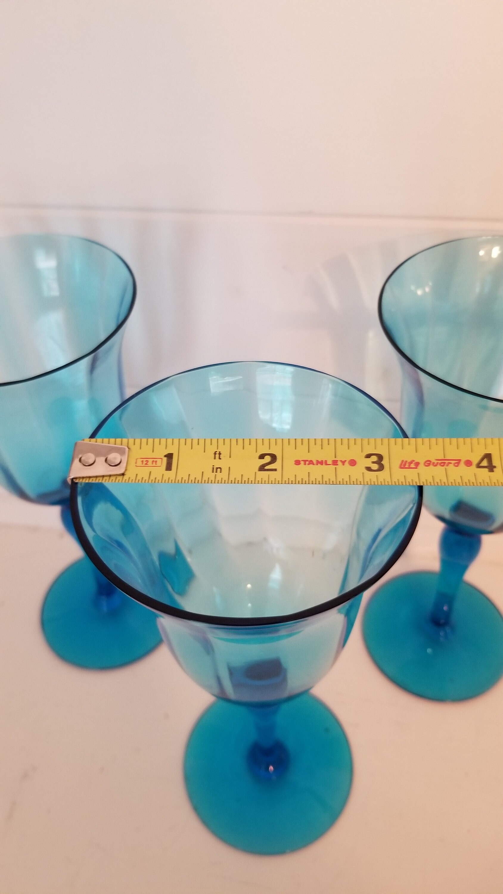 Set of 3, Optic Panel Wine Glasses, Peacock Blue - Etsy