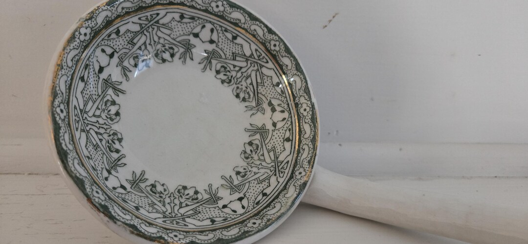 Antique Ironstone Ladle With Green Transferware - Etsy