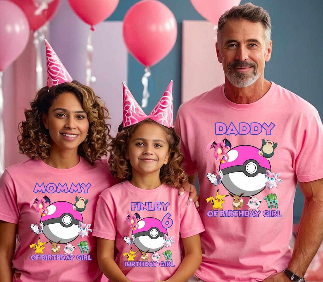 Personalized Family Pokemon Birthday Girl, Pink Shirt, Family Shirt ...