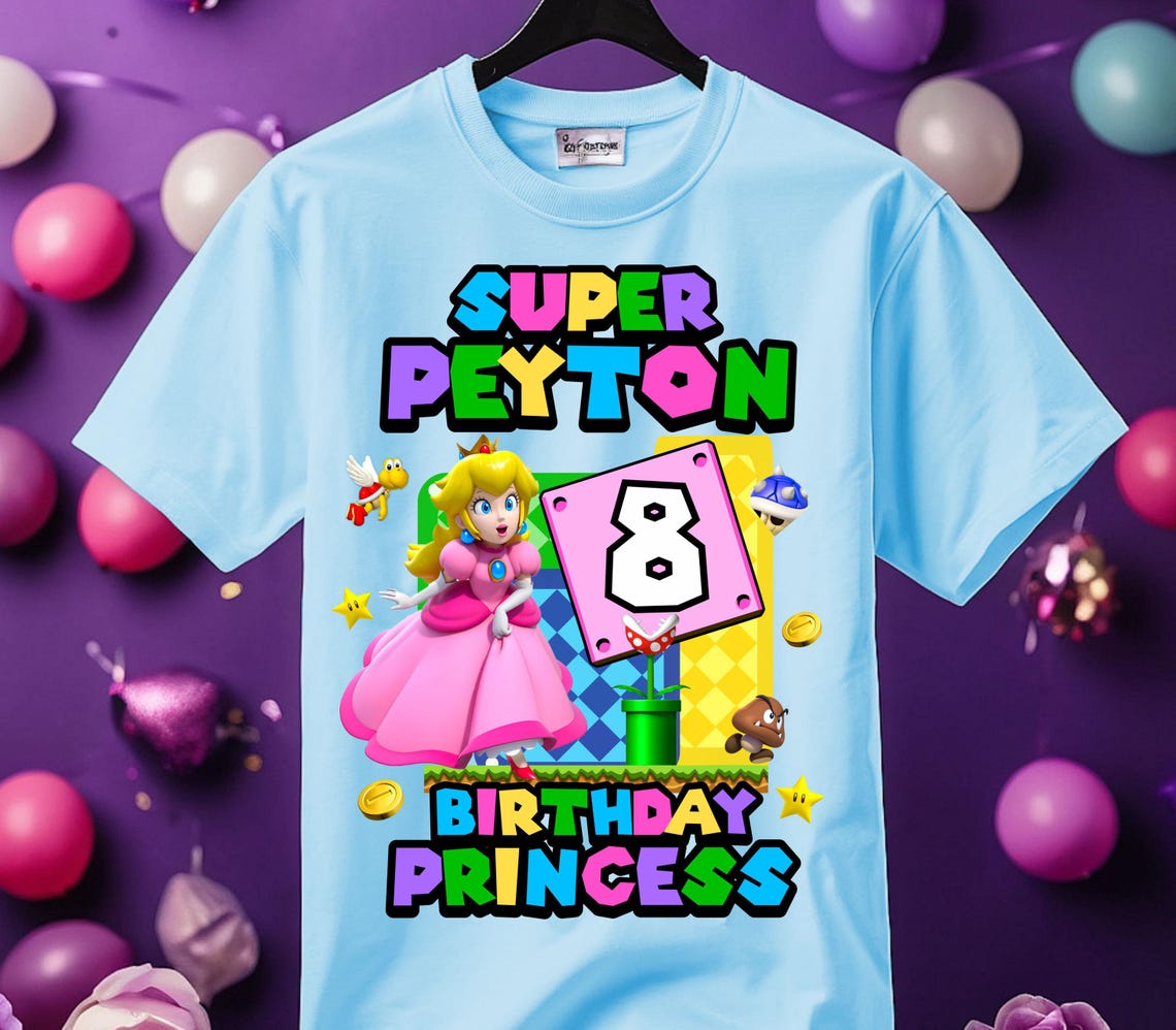 Mario Princess Peach Personalized Birthday Girl, Pink Shirt, Family ...