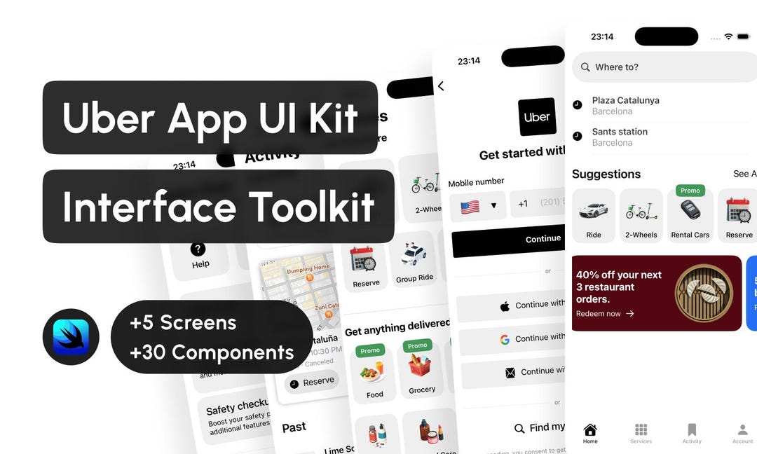 Uber App UI Kit | Interface Toolkit | Mobile App Template in Swiftui - Etsy
