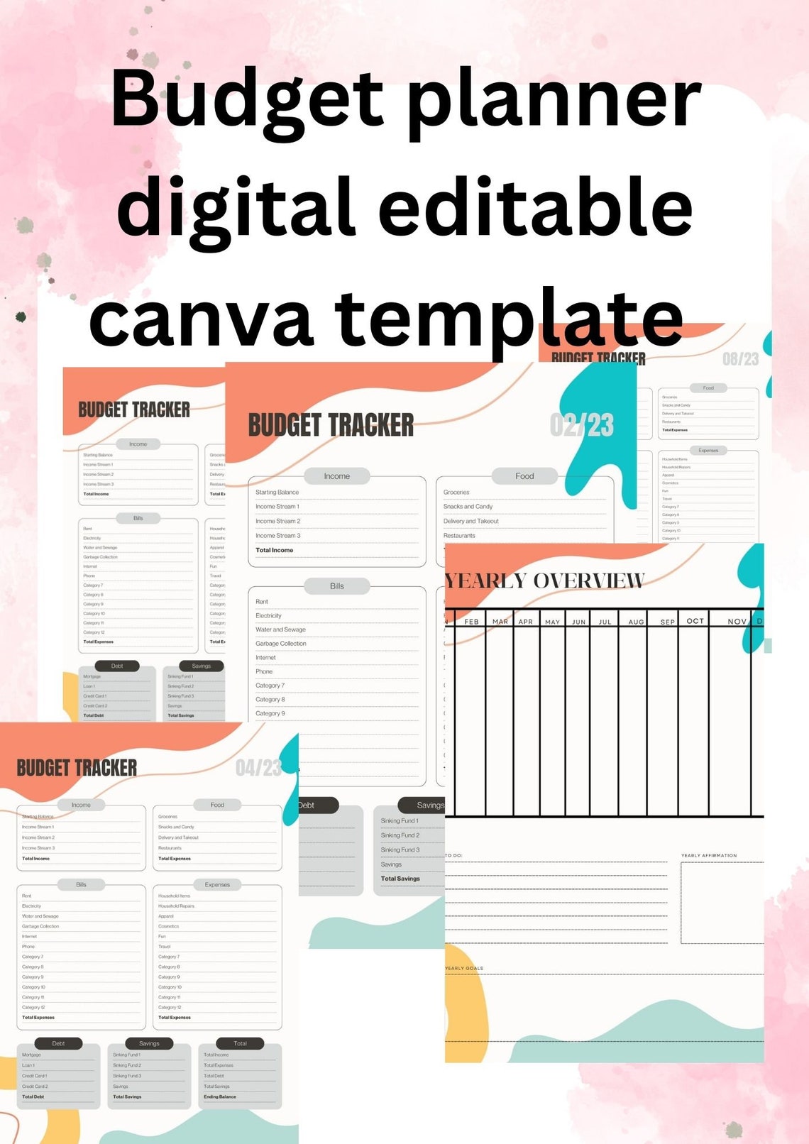 MINIMALIST Digital Budget Planner EDITABLE Canva TEMPLATE - Etsy
