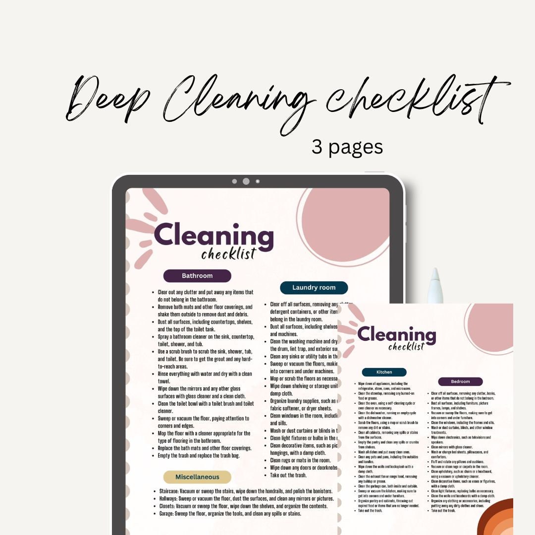 Weekly Deep Cleaning 3pages Checklist | Weekly Cleaning Checklist ...