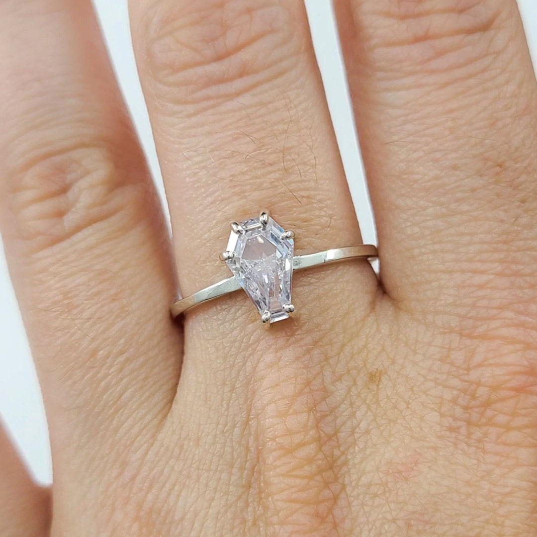 2 CT Coffin Cut Moissanite Engagement Ring, 14K White Gold 4 Prongs ...
