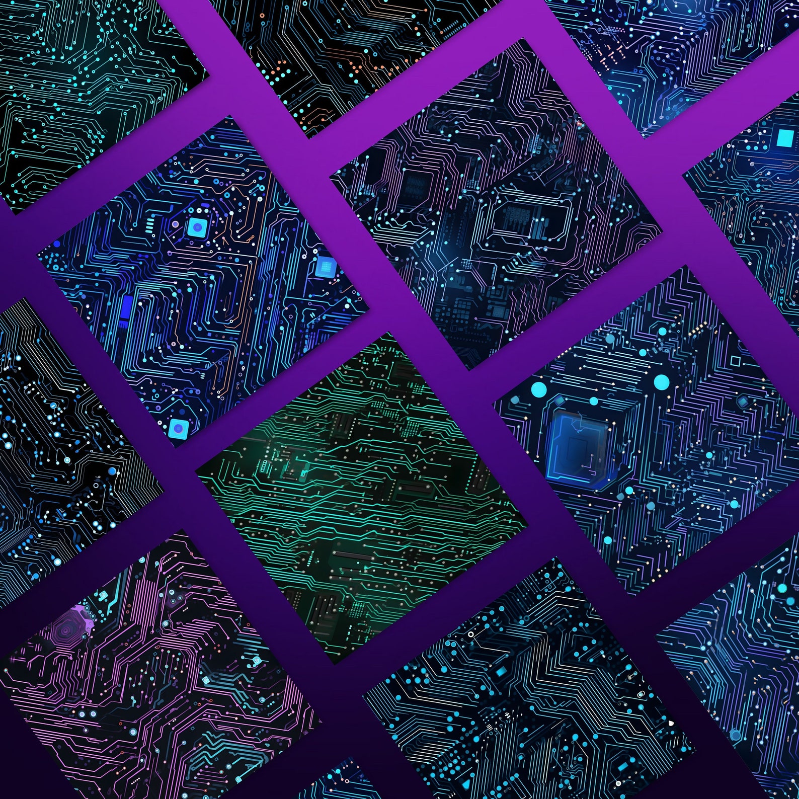 20 Futuristic Neon Circuit Board Motherboard Digital Paper Seamless ...