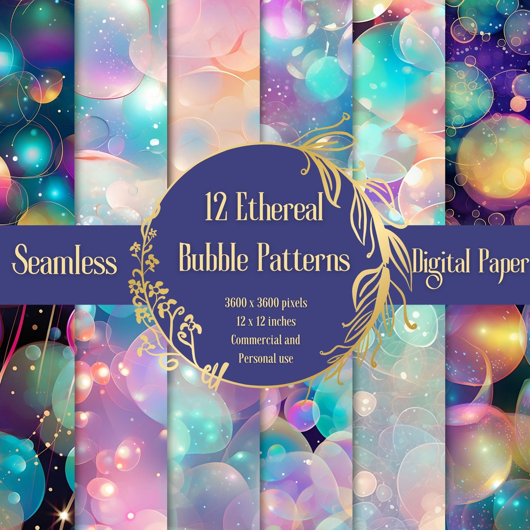 12 Ethereal Iridescent Rainbow Bubbles Digital Paper Seamless Pattern ...