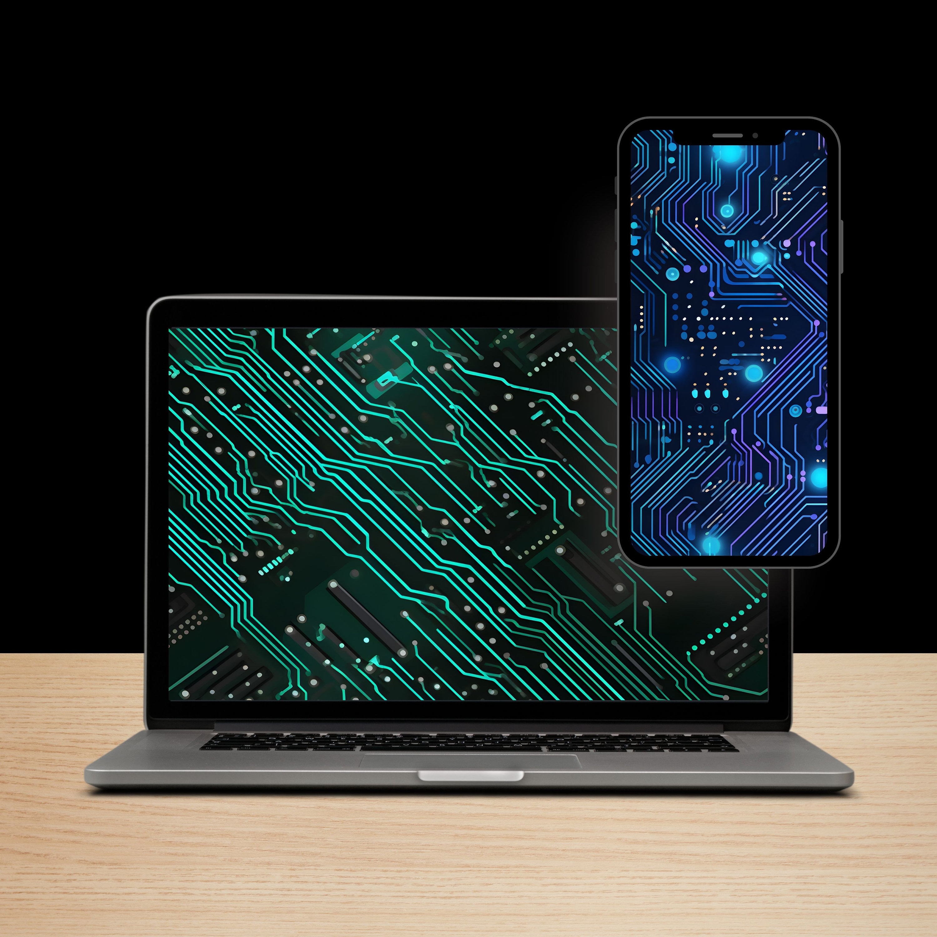 20 Futuristic Neon Circuit Board Motherboard Digital Paper Seamless ...