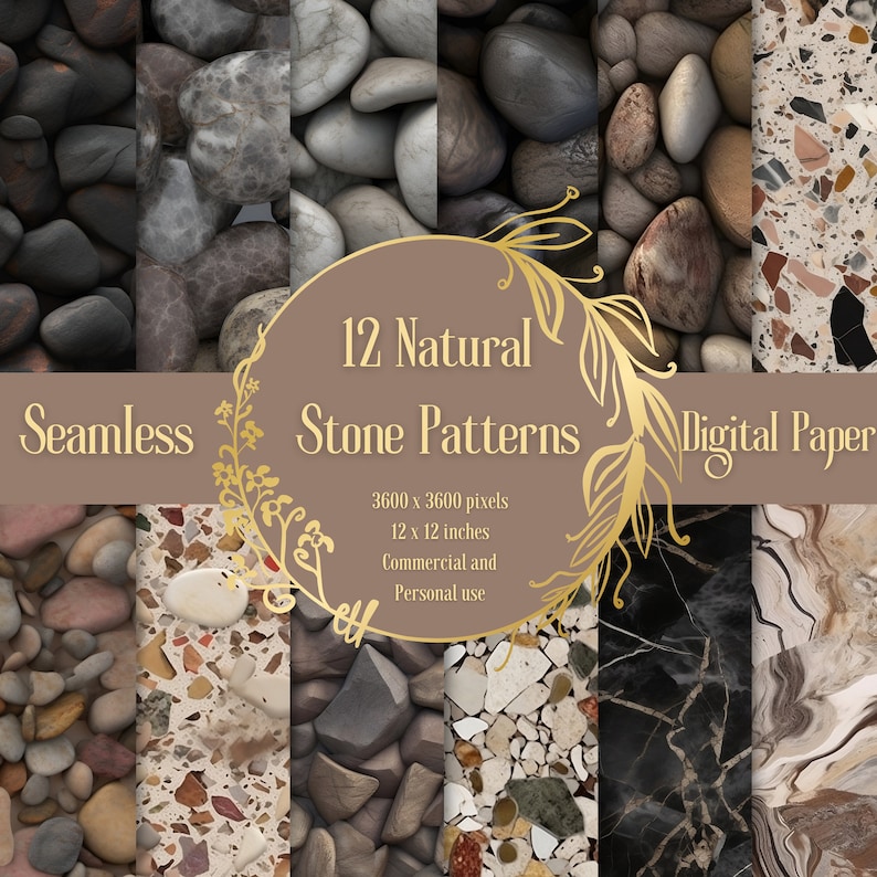 12 Natural Stone Pebbles Marble Shale Terrazzo Digital Paper Seamless ...