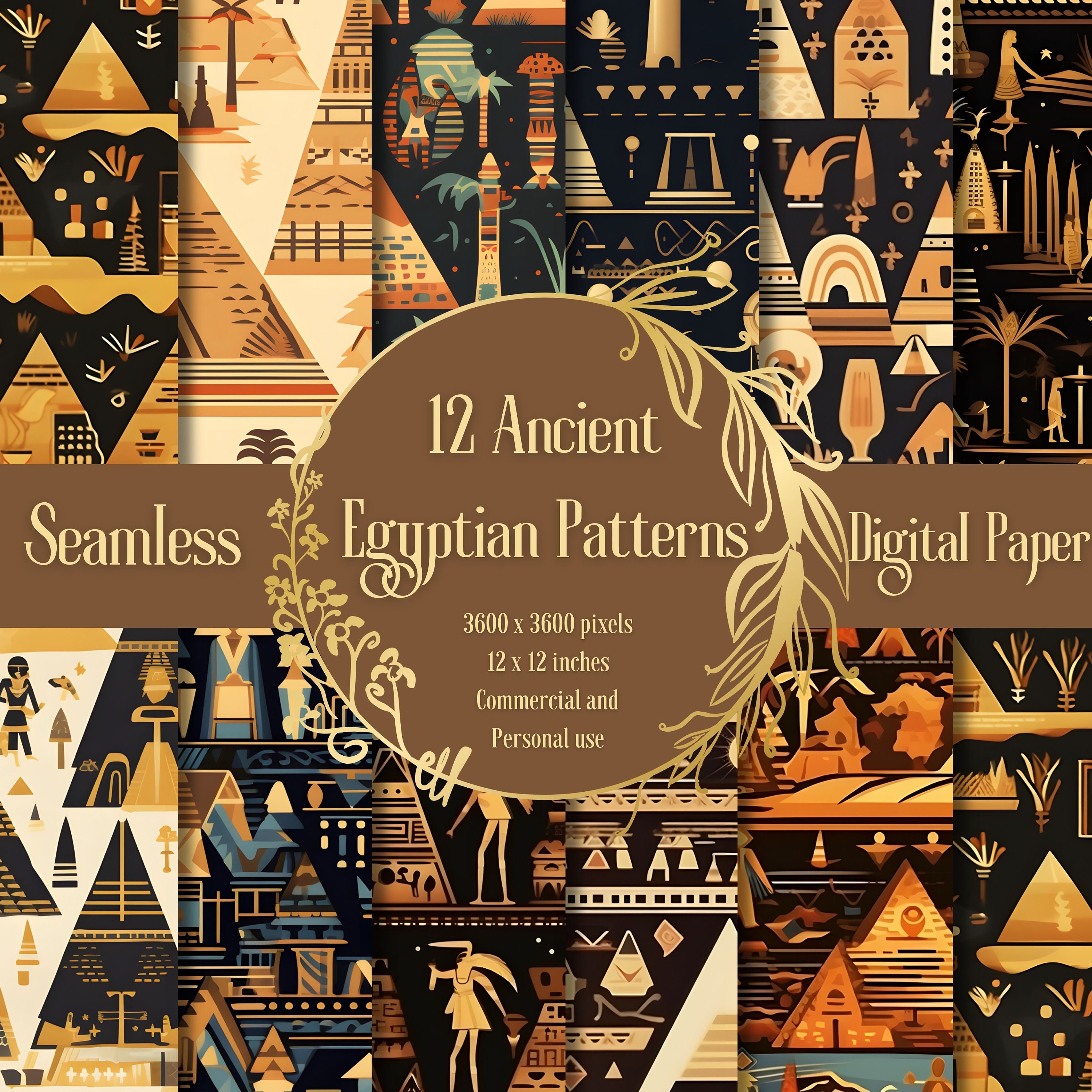 12 Ancient Egyptian Hieroglyphic Digital Paper Seamless Pattern Designs ...