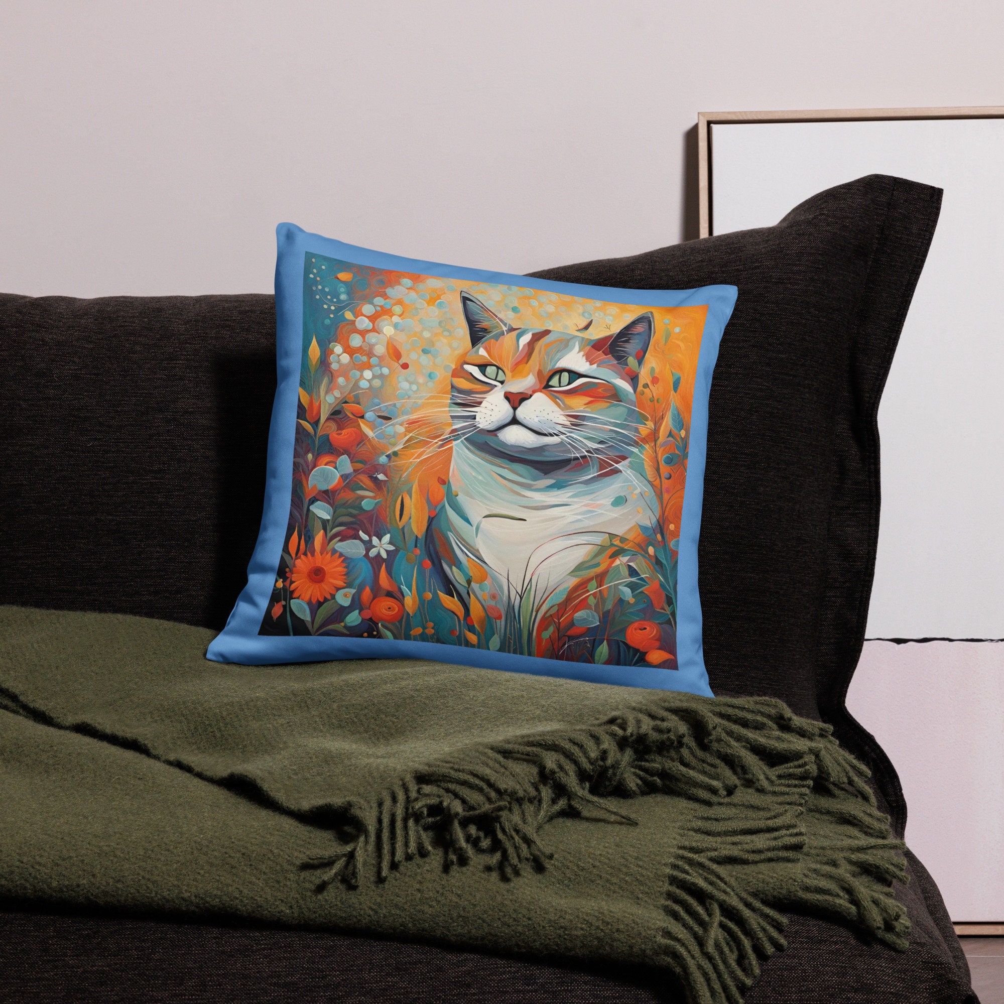 Kitty Purr Blue Pillow - Etsy