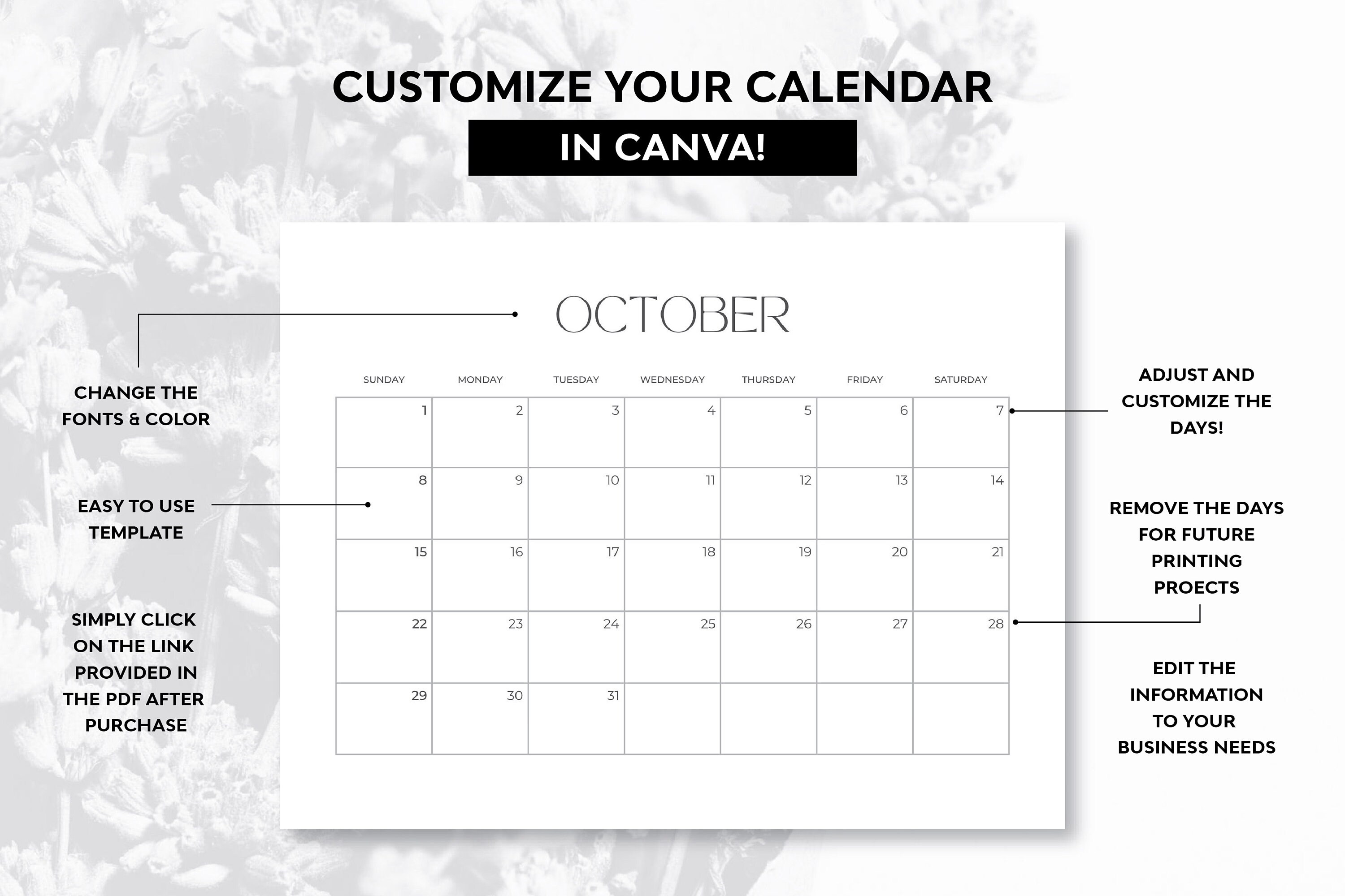 2024 Calendar Template, Printable Calendar, Canva Calendar Template ...
