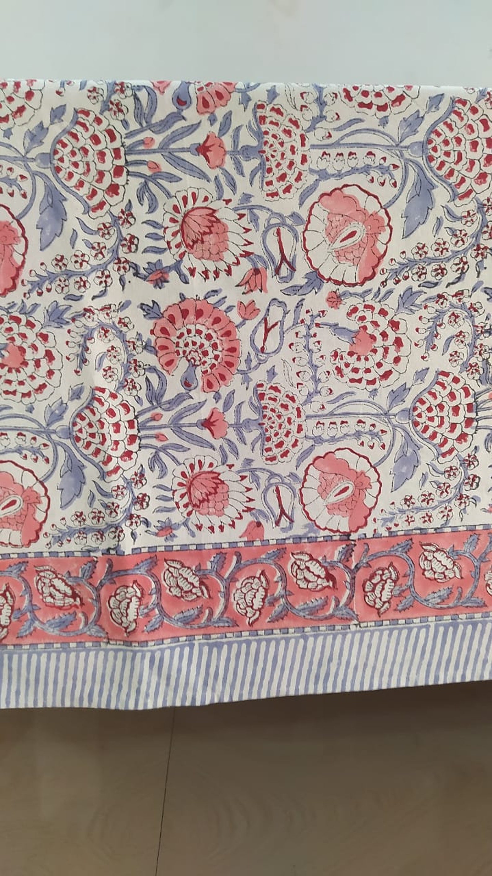Pink and Blue Indian Hand Block Print Tablecloth,farmhouse Tablecloth ...