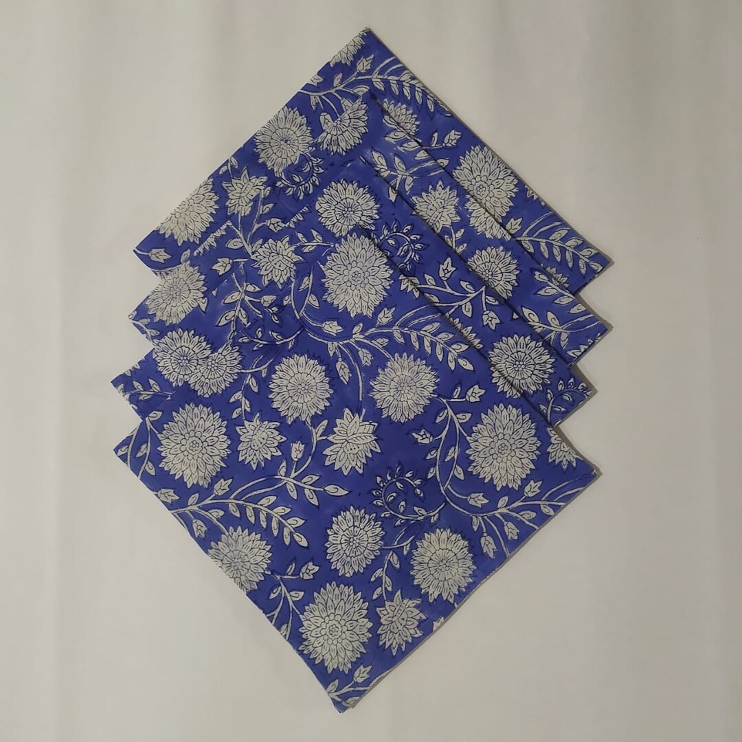 White Floral Cloth Napkins Blue, A Lot of Napkins Indian Cotton Cloths ...
