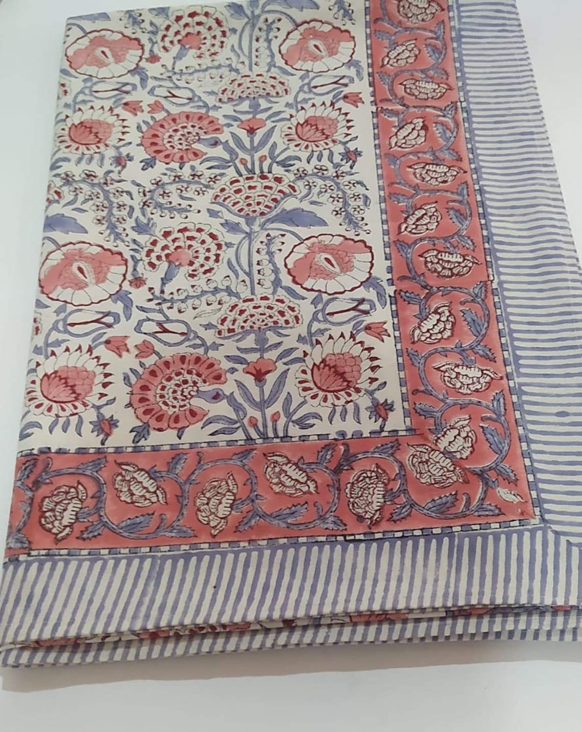 Pink and Blue Indian Hand Block Print Tablecloth,farmhouse Tablecloth ...