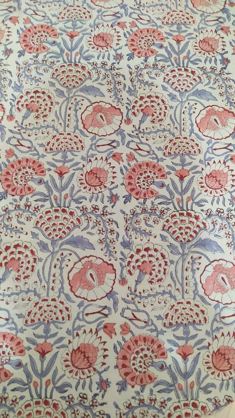 Pink and Blue Indian Hand Block Print Tablecloth,farmhouse Tablecloth ...