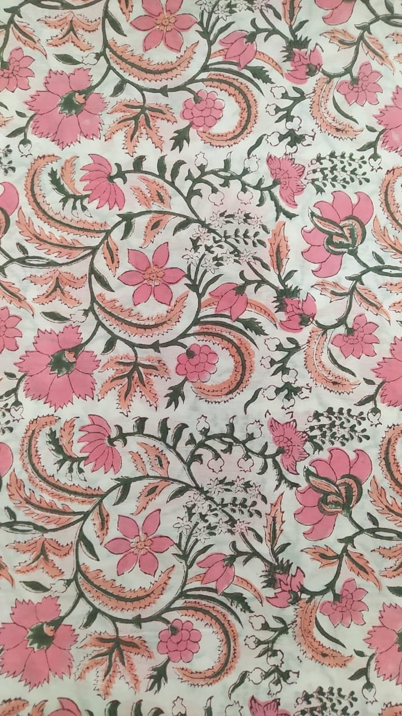 Fabric by the Yard Hand Block Printed Cotton Fabric, 100% Pure Indian ...