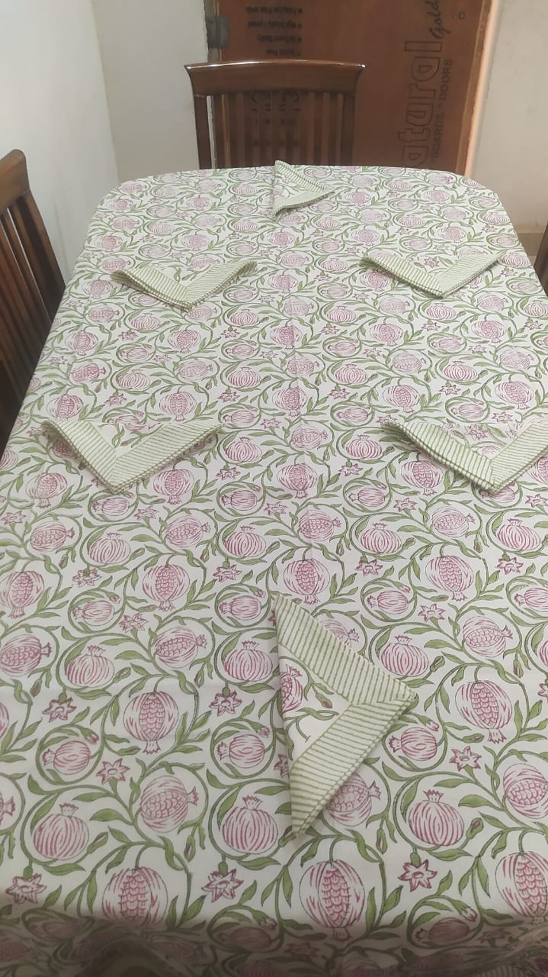 Pink Flower Cotton Indian Hand-block Printed Tablecloth for Wedding ...