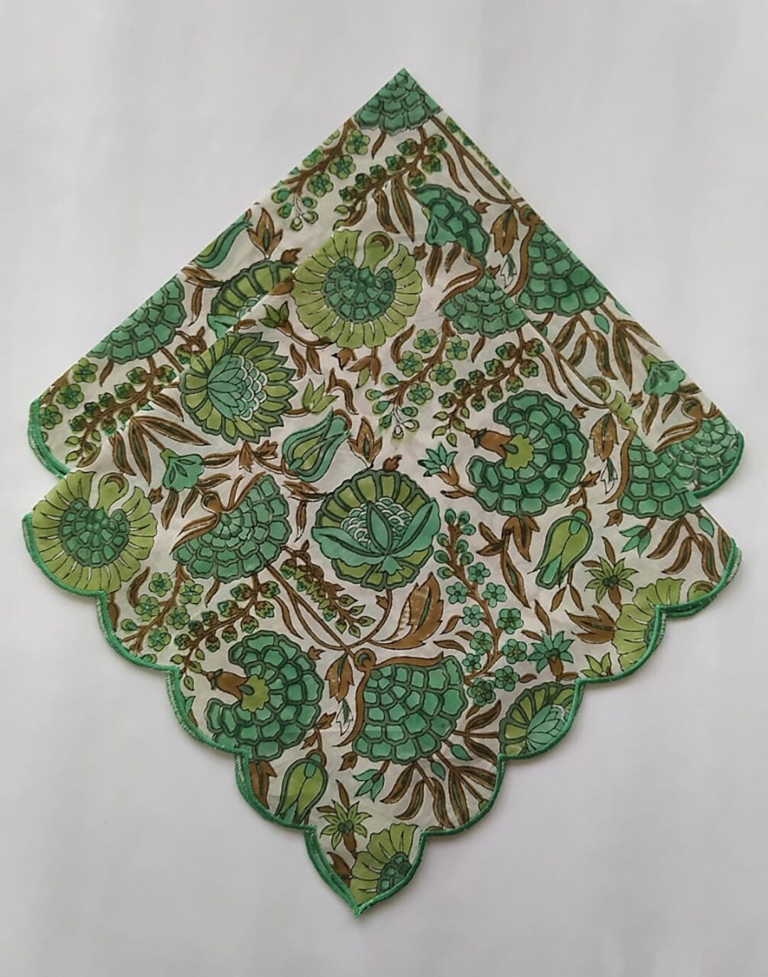 Green Floral Cotton Napkins, Block Print Napkins, Cotton Cloths Napkins ...
