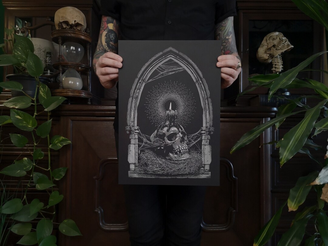 A3 Screen Print Gothic Window, Pointed Arch, Skull, Candle Christopher ...