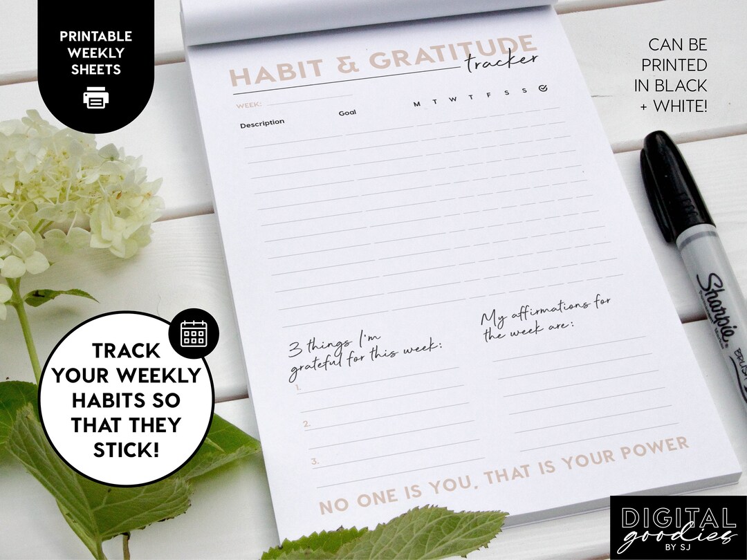 Weekly Habit Tracker Printable, Habit and Gratitude Tracker, Routine ...