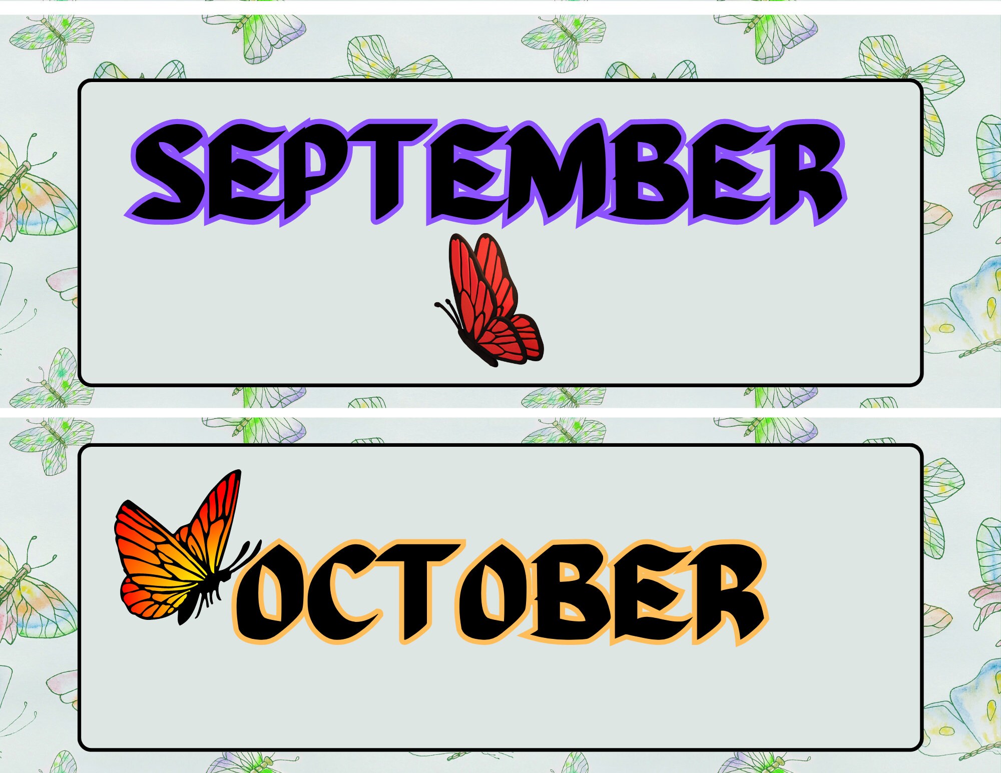 Butterfly Themed Classroom Printables Months - Etsy