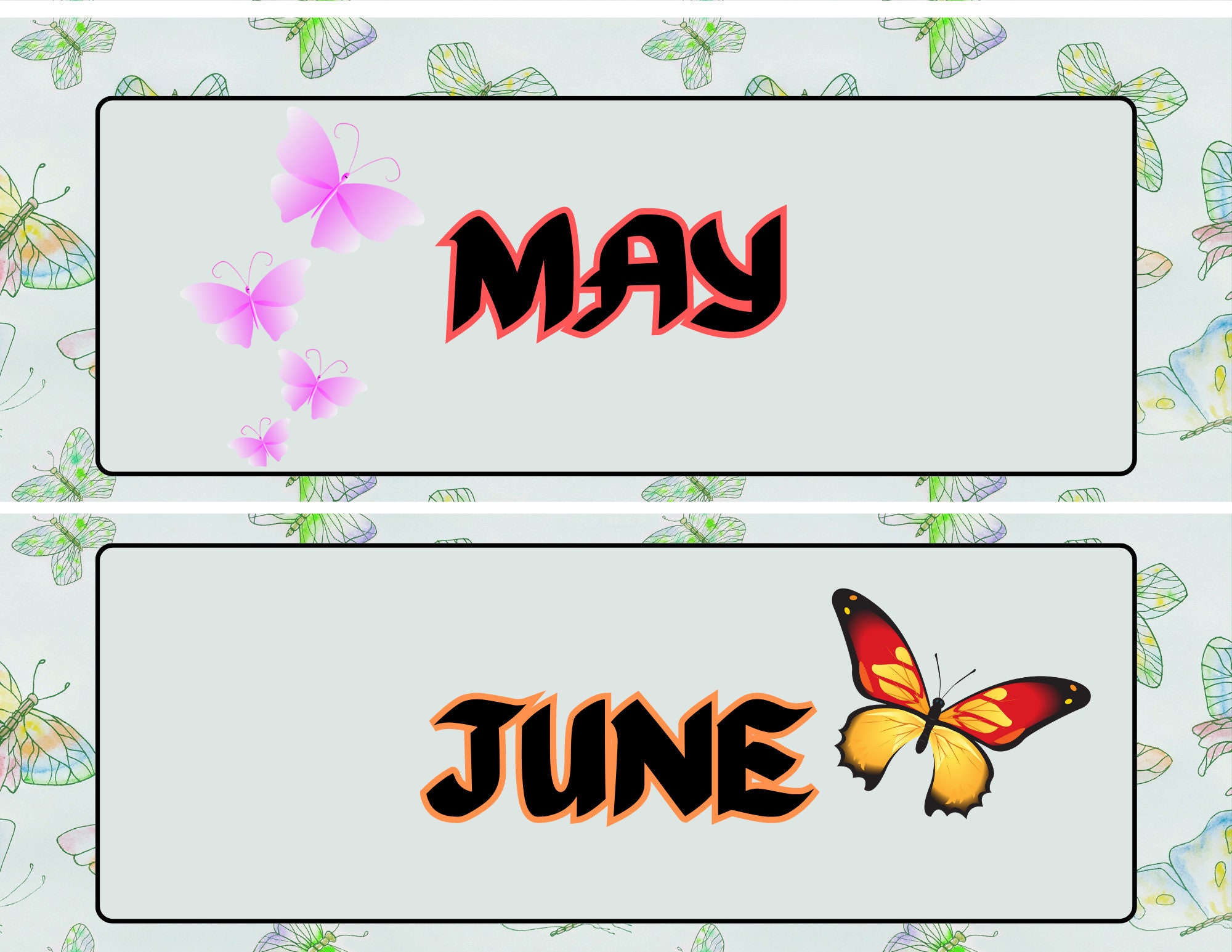 Butterfly Themed Classroom Printables Months - Etsy