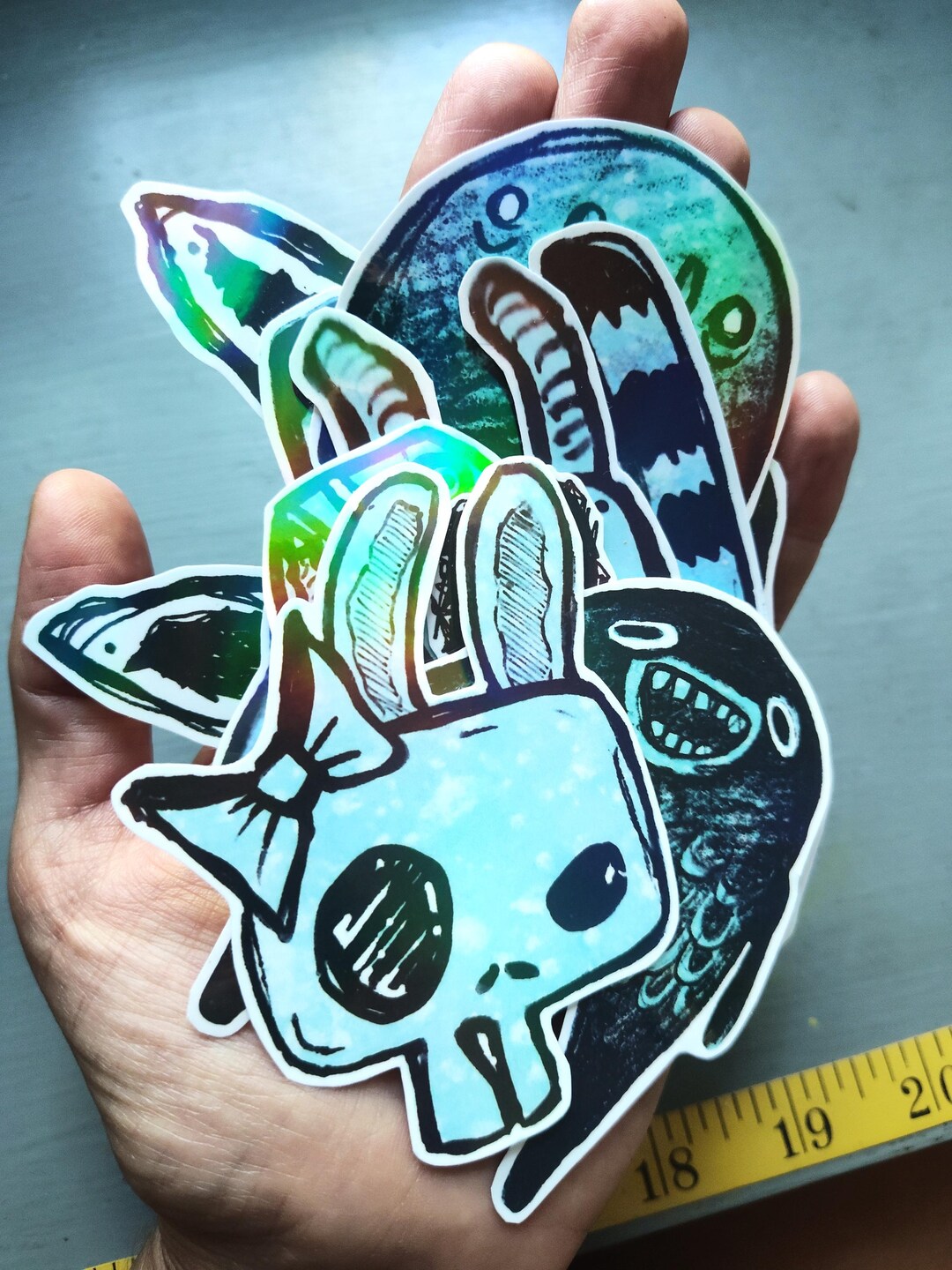 10+ Holographic Creature STICKERS, Cute Monsters, Original Art Slap ...