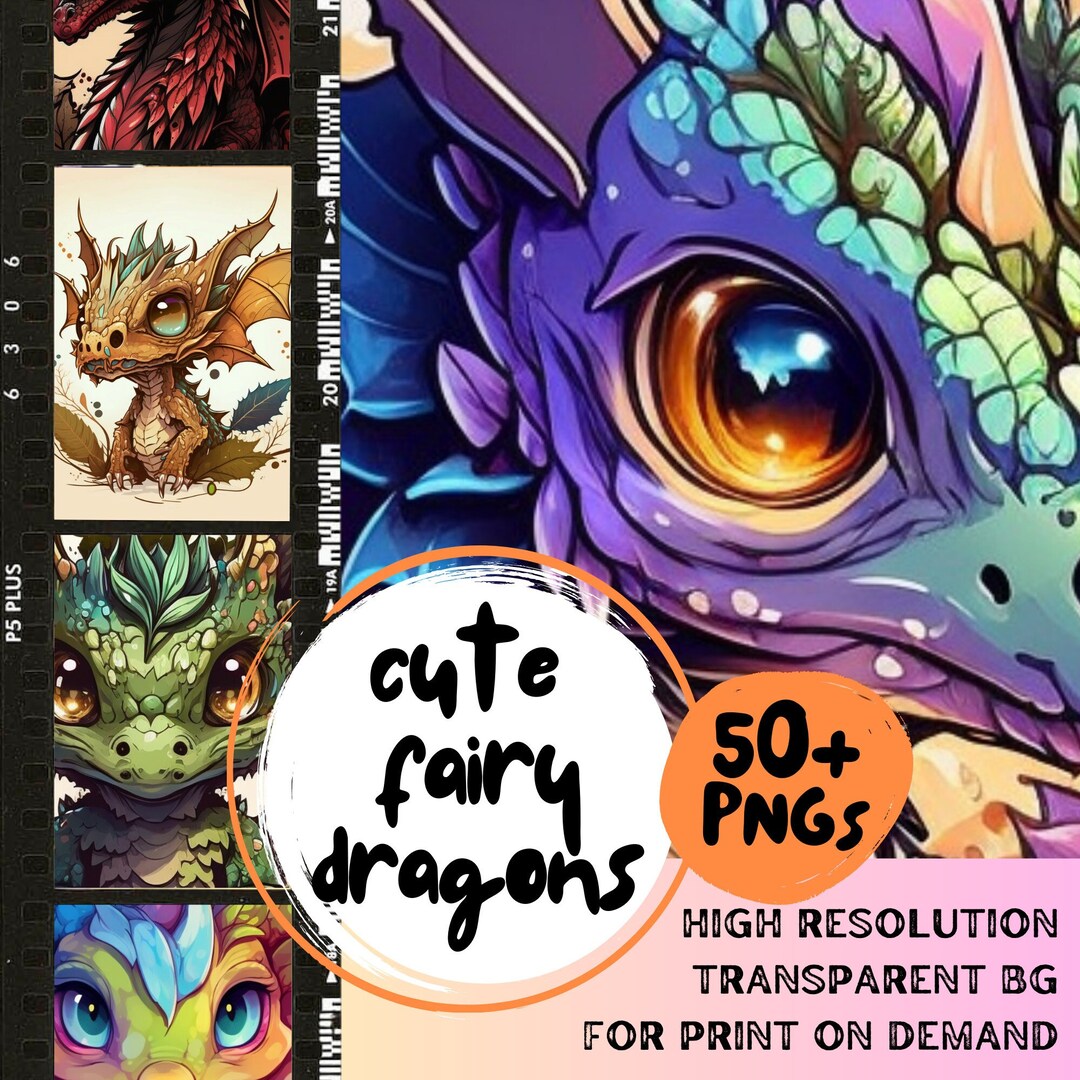 50 BIG BUNDLE Cute Fairy Dragons Pngs, Digital Download, Fantasy ...