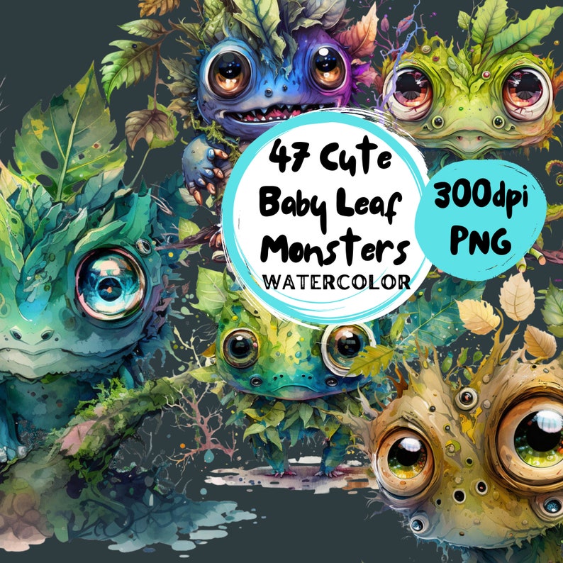 47 Cute Baby Leaf Monster Creatures Watercolor Png Clipart - Etsy