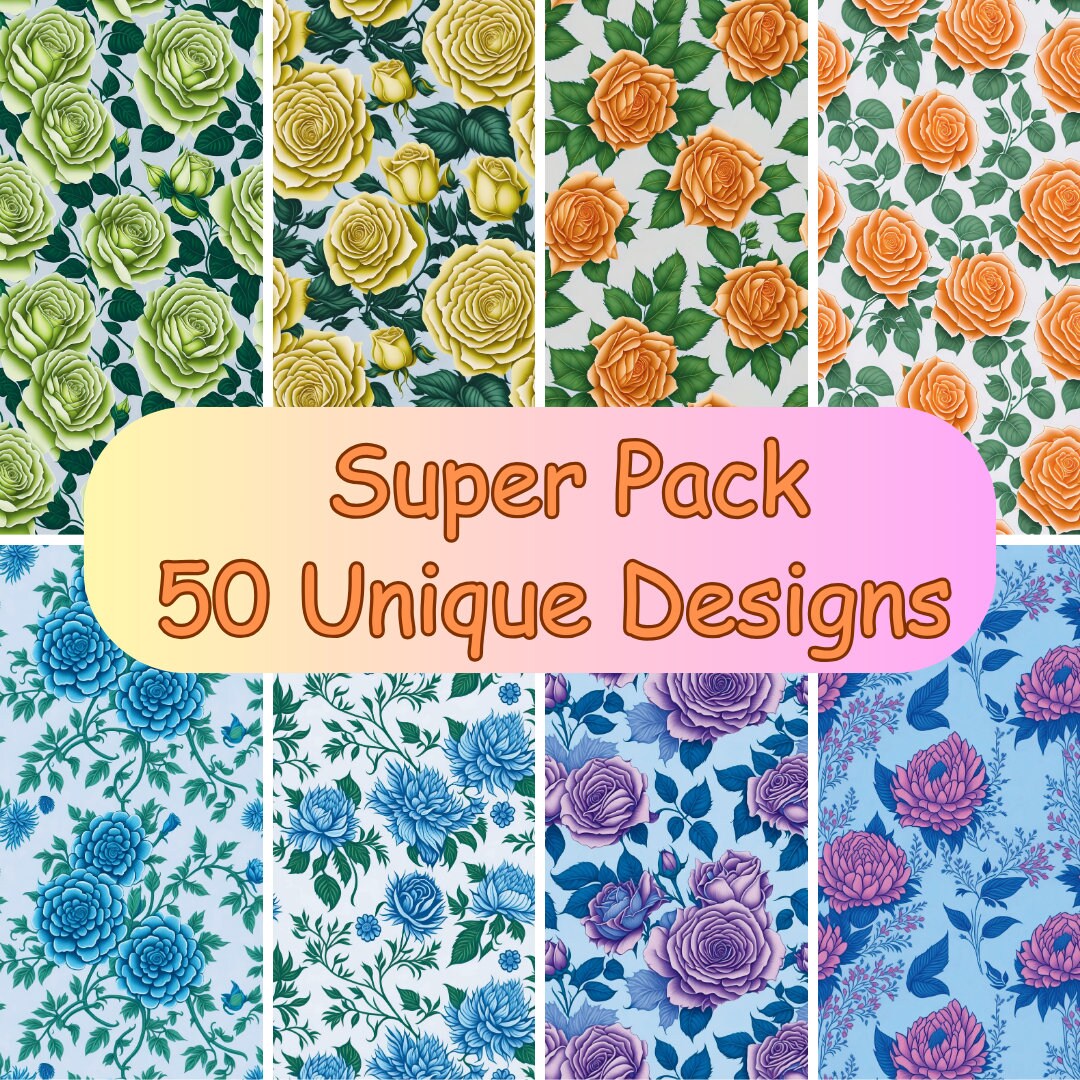 Buy 50 Sheets 3D Floral Seamless Pattern Sheets Beautiful Design Pack ...