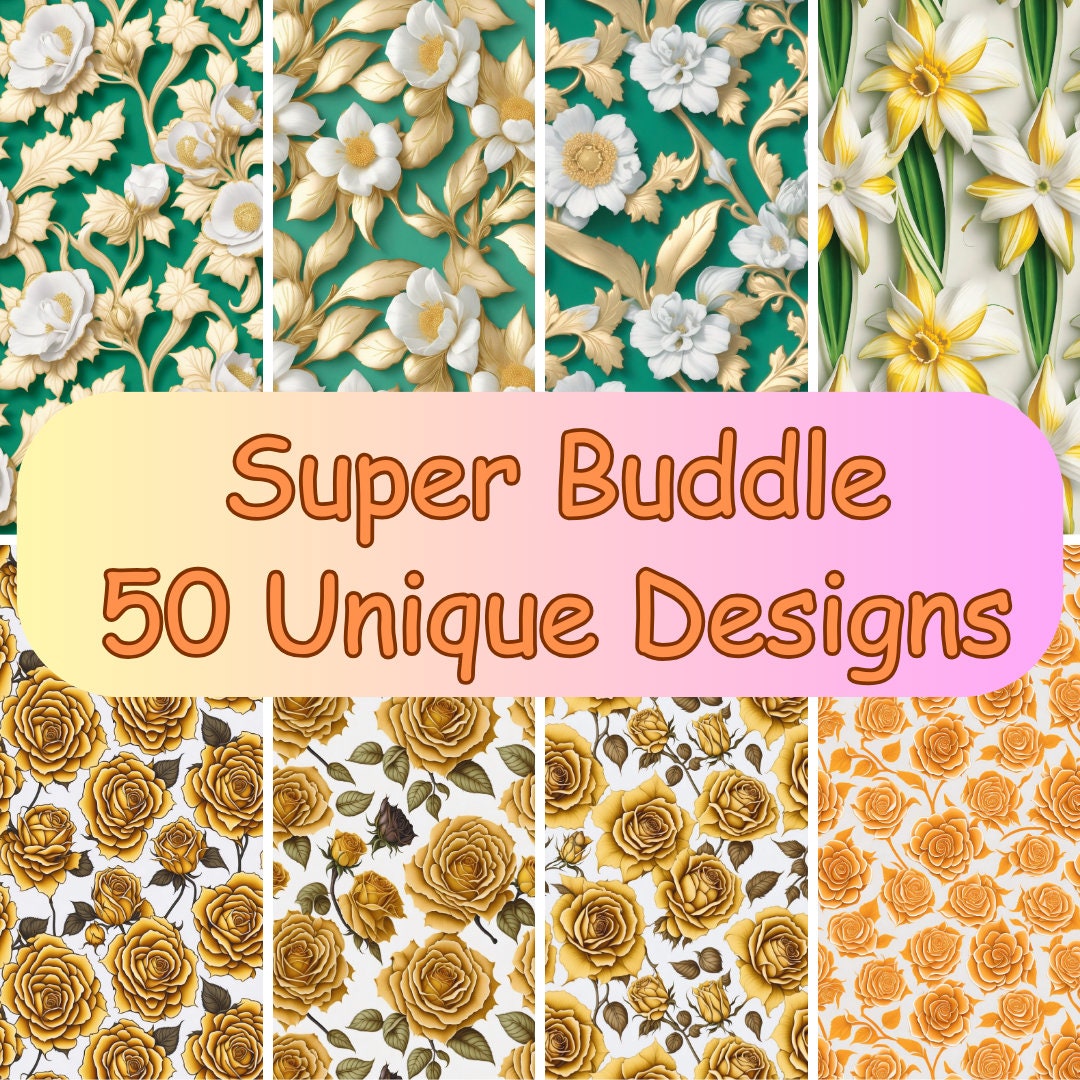 50 Sheets Floral Seamless Pattern Sheets Beautiful Design Pack 12kx12k ...