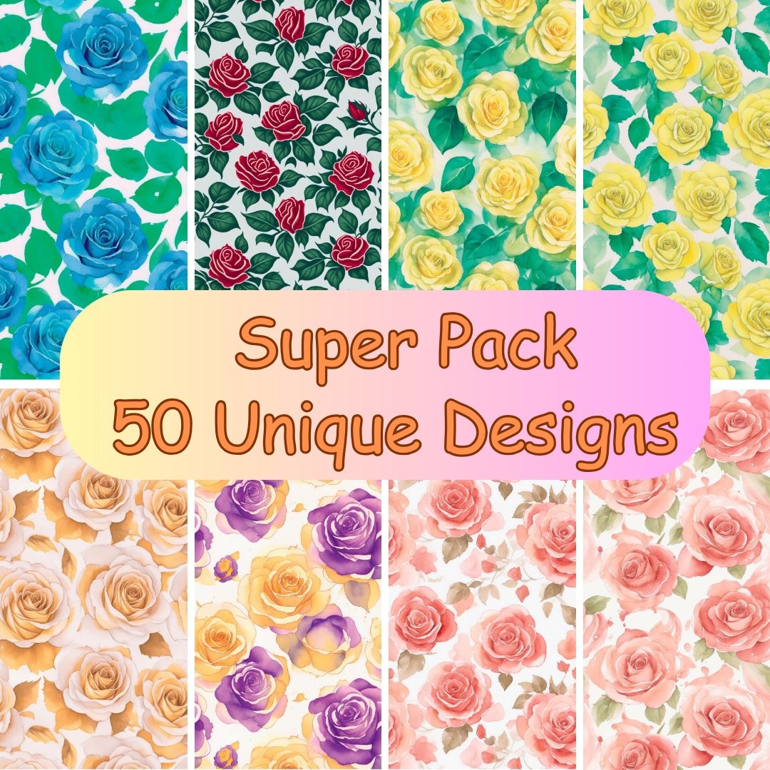 50 Sheets 3D Floral Seamless Pattern Sheets Beautiful Design Pack ...